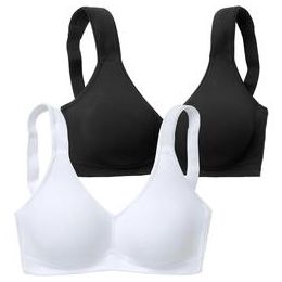 Soft-BH Petite Fleur, Damen, Gr. 100, Cup D, schwarz (schwarz, wei&szlig;), Trikot, Obermaterial: 95% Baumwolle, 5% Elasthan, BHs Soft-BH, ohne B&uuml;gel, Baumwolle, Topseller