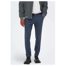 Only & Sons Chinos ONLY & SONS "ONSMARK SLIM CHECK PANTS 9887 NOOS", Herren, Gr. 31, L&auml;nge 34, blau (marineblaus), Web, Obermaterial: 64% Viskose, 31% Polyester, 5% Elasthan, kariert, schmal normal, Hosen