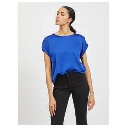 Kurzarmshirt Vila "VIELLETTE S/S SATIN TOP - NOOS", Damen, Gr. 36, blau (mazarine blau), Satin, Obermaterial: 100% Polyester, unifarben, regular fit normal, Rundhals, mit Umschlag, Shirts, Kunstfaser, regular fit