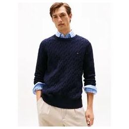 Strickpullover Tommy Hilfiger "CLASSIC CABLE CREW NECK mit Strukturstrick und Flaglabel", Herren, Gr. XXL, blau (desert sky), Obermaterial: 100% Baumwolle, Rundhals, B&uuml;ndchen, Pullover Strickpullover, unifarben, casual, regular fit, Baumwolle, Rundhals