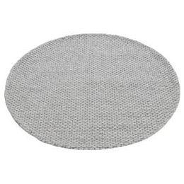 Wollteppich CarpetFine "Sina", grau, H:14mm &Oslash;:120cm, Wolle, Teppiche, grobe Struktur, Zeitloses Design, reine Wolle, Wohnzimmer
