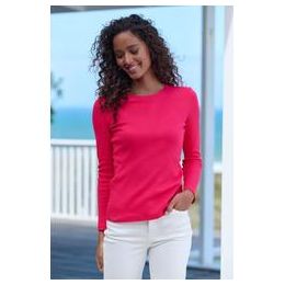Langarmshirt Vivance "aus modischer Rippware", Damen, Gr. 44/46, pink (pink, navy), Rippware, Obermaterial: 95% Baumwolle, 5% Elasthan, unifarben, Basic, figurbetont normal, Rundhals, Shirts Langarmshirt, aus weichem Baumwoll-Stretch