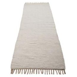 Teppich CarpetFine "Kelim Chindi uni, auch als L&auml;ufer", wei&szlig;, B:70cm H:5mm L:200cm, Baumwolle, Teppiche, Teppich, Wendeteppich, reine Baumwolle, handgewebt, Uni-Farben, mit Fransen