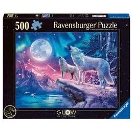 Puzzle Ravensburger "Glow in the Dark, Wolf im Nordlicht", bunt, Puzzles, KinderB:49cm H:36cm, Pappe, Made in Germany, B:49cm H:36cm
