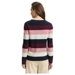 Strickpullover Tom Tailor "Otto", Damen, Gr. XXXL(46), rosa (big rose knit stripe), Strick, Obermaterial: 60% Baumwolle, 40% Viskose, gestreift, regular fit normal, Rundhals, Rollkante, Pullover Strickpullover, mit Viskose