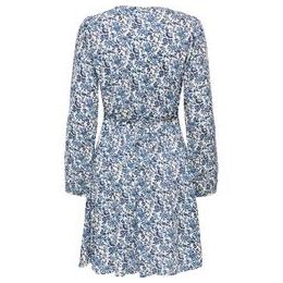 Druckkleid Only "ONLEVIDA L/S SHORT DRESS WVN NOOS", Damen, Gr. M, N-Gr, coronet blau aop:jadie flower, Web, Obermaterial: 100% Viskose, bedruckt, regular fit kniefrei, V-Ausschnitt, Kleider Druckkleid