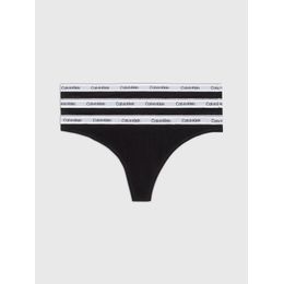Tanga "3 PACK THONG (LOW-RISE)", Damen, Gr. M (38), 3 Stk., schwarz (schwarz, schwarz, schwarz), Jersey, Obermaterial: 90% Baumwolle, 10% Elasthan, Calvin Klein Underwear, unifarben, k&ouml;rpernah, Unterhosen Tanga, String low waist mit Logobund