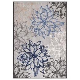 Teppich Sanat "Floral 2 Outdoor", blau (graublau), B:60cm H:6mm L:110cm, Kunstfaser, Teppiche, Teppich, In- und Outdoor geeignet, Blumen, Balkon, Terrasse, Au&szlig;enbereich