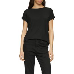 Kurzarmshirt QS, Damen, Gr. L (40), schwarz, Jersey, Obermaterial: 95% Lyocell, 5% Elasthan, unifarben, loose fit h&uuml;ftlang, Rundhals, angeschnitten Aufschlag, Shirts, mit &Auml;rmelaufschlag