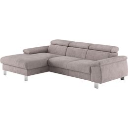 Ecksofa COTTA "Komaris L-Form, B: 244 cm", stone, B:244cm H:72cm T:166cm, 100% Polyester, Sofas, Ecksofa, mit Kopfteilverstellung, optional Bettfunktion, Bettkasten & Licht
