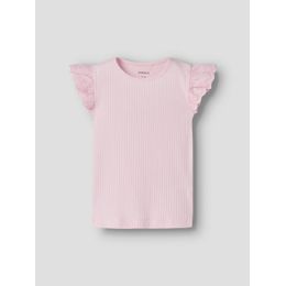 T-Shirt name it "NMFHAVELLE CAP SL TOP", M&auml;dchen, Gr. 104, cradle pink, Jersey, Obermaterial: 95% Baumwolle, 5% Elasthan, unifarben, normal normal, Rundhals, R&uuml;schen, Shirts T-Shirt, Baumwollmischung, normal geschnitten