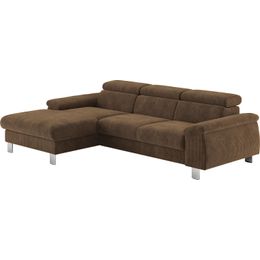 Ecksofa COTTA "Komaris L-Form, B: 244 cm", espresso, B:244cm H:72cm T:166cm, 88% POLYESTER (PES) 12% POLYAMID (PA), Sofas, Ecksofa, mit Kopfteilverstellung, optional Bettfunktion, Bettkasten & Licht