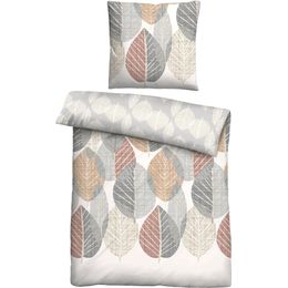 Wendebettw&auml;sche Biberna "Kerim", beige (natur), B/L: 155cm x 220cm, 1 Stk., 1 Stk., Feinbiber, B/L: 80cm x 80cm, 2 Stk., Feinbiber, Obermaterial: 100% Baumwolle, Bettw&auml;sche, Wendebettw&auml;sche, wohlig warme Feinbiber (Flanell) Qualit&auml;t mit gr&ouml;&szlig;en Bl&auml;ttern