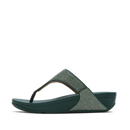 Dianette fitflop "LULU SHIMMERGLITZ TOE-POST SANDALS", Damen, Gr. 36, dunkelblau, Textil, Glitzer, Schuhe Dianette, Keilabsatz, Zehentrenner, Badeschuh, Sommerschuh mit Glitzerdetails