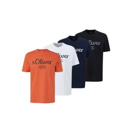 T-Shirt s.Oliver "T-Shirt Logo T-Shirt 4er Pack", Herren, Gr. L, bunt (orange, wei&szlig;, dunkelblau, schwarz), Obermaterial: 100% Baumwolle CO., Shirts T-Shirt