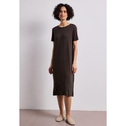 Midikleid Street One, Damen, Gr. 34, EURO-Gr&ouml;&szlig;en, espresso braun, Stoff, 95% Viskose, 5% Elasthan, unifarben, comfort fit Midi, Rundhals, normaler Saum, Kleider Midikleid, in Unifarbe