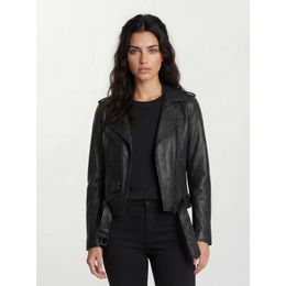 Lederjacke Trueprodigy "Laura G&uuml;rtel, Reverskragen und asymmetrischer Rei&szlig;verschluss", Damen, Gr. L, schwarz, Obermaterial: 100% Schafsleder sheepskin., slim fit, Jacken