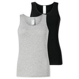 Unterhemd Schiesser "Modern Multipacks", Damen, Gr. 42, N-Gr, bunt (sortiert 2), Single Jersey, Obermaterial: 95% Baumwolle, 5% Elasthan, k&ouml;rpernah, Rundhals, Unterhemden Unterhemd, mit schmalem Spitzenband, Single Jersey, bequem
