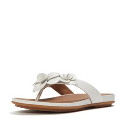 Dianette fitflop "GRACIE FLOWER LEATHER FLIP-FLOPS", Damen, Gr. 40, urban wei&szlig;, Leder, Schuhe Dianette, Zehentrenner, Sommerschuh mit auff&auml;lliger Bl&uuml;te