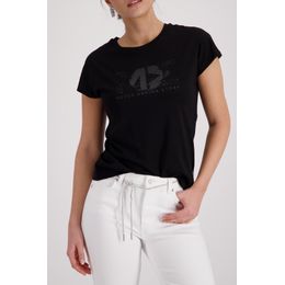 T-Shirt monari "Shirt Basic Schmuck", Damen, Gr. 34, schwarz, Web, Obermaterial: 50% Baumwolle, 50% Modal, unifarben, regular fit taillenbedeckt, Rundhals, eingesetzt abgesteppte Kante, Shirts T-Shirt, Regular fit mit Strasssteinen