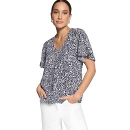 Kurzarmbluse Zero "Damen mit Print.", Damen, Gr. 40, dunkelblau, cream, Obermaterial: 100% Viskose, l&auml;ssig geschnitten normal, V-Ausschnitt, Blusen