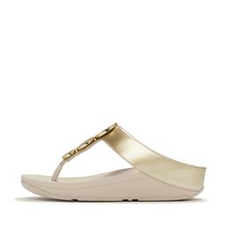 Dianette fitflop "HALO BEAD-CIRCLE METALLIC TOE-POST SANDALS", Damen, Gr. 36, platinfarben, Lederimitat, Glitzer, metallic, Schuhe Dianette, Pool Slides, Pantolette mit d&auml;mpfender Zwischensohlentechnologie