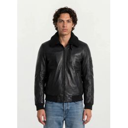 Lederjacke Trueprodigy "Blaze Pilotenjacke mit Kunstpelzkragen und Rippb&uuml;ndchen", Herren, Gr. L, schwarz, Obermaterial: 100% Schafsleder sheepskin., regular fit, Jacken