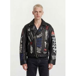 Lederjacke Trueprodigy "Danis Auff&auml;lliger Graffiti Print", Herren, Gr. M, schwarz, Obermaterial: 100% Schafsleder sheepskin., regular fit, Jacken