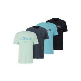 T-Shirt s.Oliver "T-Shirt Logo T-Shirt 4er Pack", Herren, Gr. L, bunt (t&uuml;rkis, dunkelgrau, t&uuml;rkis, schwarz), Obermaterial: 100% Baumwolle CO., Shirts T-Shirt