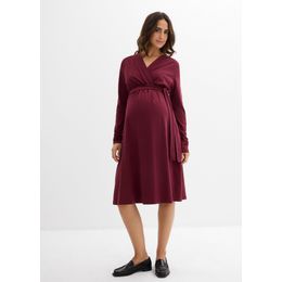 bonprix Flie&szlig;endes Umstandskleid aus Bio-Baumwolle f&uuml;r die Schwangerschaft und danach, rot, Gr.40/42 (M), Lang&auml;rmeliges Jersey Kleid mit Wickelausschnitt, 95% Baumwolle (organic)