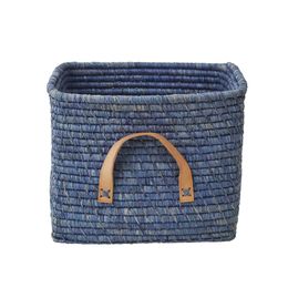 Rice Aufbewahrungskorb Einfarbig mit Lederschlaufen L30 x B30 x H25cm, blau skandinavische Deko Online Shop