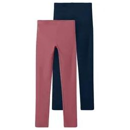 Leggings name it "NKFVIVIAN 2P LEGGING L NOOS", M&auml;dchen, Gr. 134/140, N-Gr, rosa (deco rose), Jersey, Obermaterial: 95% Baumwolle, 5% Elasthan, unifarben, slim fit lang, Hosen Leggings, unifarben, casual, sehr schmal, Baumwollmischung, Jersey