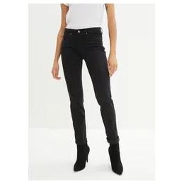 Straight-Jeans bonprix "Straight Jeans Mid Waist, Stretch", Damen, Gr. 38, K-Gr, schwarz twill (l&auml;nge: kurz), Denim/Jeans, Obermaterial: 97% Baumwolle, 3% Elasthan, regular fit kn&ouml;chelfrei, Jeans Straight-Jeans, Regular Fit, mit Aufschlag, im Five-Pocket-Style