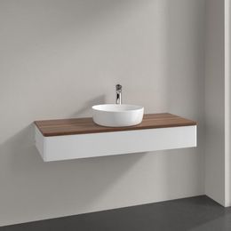 Villeroy & Boch Villeroy und Boch Antao Waschtisch-Unterschrank K10052GF 120x19x50cm, Hahnloch, Waschbeckenplattenfarbe warm walnut, glossy white lacquer