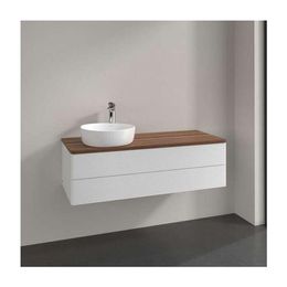 Villeroy & Boch Villeroy und Boch Antao Waschtisch-Unterschrank L22152GF mit Beleuchtung, 2 Ausz&uuml;ge, 1200 x 360 x 500 mm, Front mit Struktur, Glossy White Lacquer / Warm Walnut