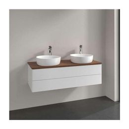 Villeroy & Boch Villeroy und Boch Antao Waschtisch-Unterschrank K24152GF 120x36x50cm, Hahnloch, Waschbeckenplattenfarbe warm walnut, glossy white lacquer
