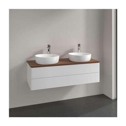 Villeroy & Boch Villeroy und Boch Antao Waschtisch-Unterschrank L24012GF mit Beleuchtung, 2 Ausz&uuml;ge, 1200 x 360 x 500 mm, Front ohne Struktur, Glossy White Lacquer / Warm Walnut