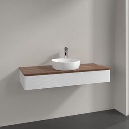 Villeroy & Boch Villeroy und Boch Antao Waschtisch-Unterschrank K10152GF 120x19x50cm, Hahnloch, Waschbeckenplattenfarbe warm walnut, glossy white lacquer