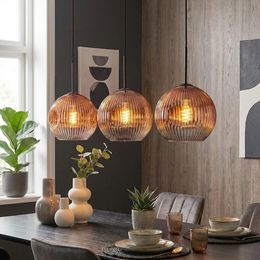 hofstein Ripoll H&auml;ngeleuchte Glas 25 cm Klar, Kupferfarben, 3-flammig