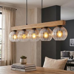 hofstein Koyoto H&auml;ngeleuchte Glas 15 cm Naturfarben, Schwarz, 5-flammig