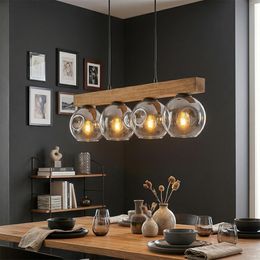hofstein Ripoll H&auml;ngeleuchte Glas 15 cm Naturfarben, Schwarz, 4-flammig