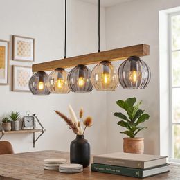 hofstein Koyoto H&auml;ngeleuchte Glas 15 cm Naturfarben, Schwarz, 5-flammig