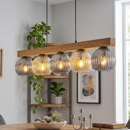 hofstein Ripoll H&auml;ngeleuchte Glas 15 cm Naturfarben, Schwarz, 5-flammig