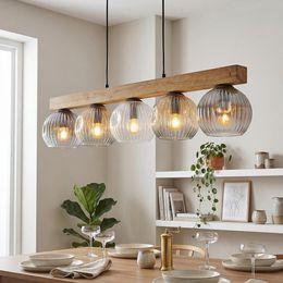 hofstein Ripoll H&auml;ngeleuchte Glas 15 cm Naturfarben, Schwarz, 5-flammig