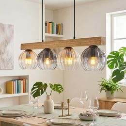 hofstein Koyoto H&auml;ngeleuchte Glas 15 cm Naturfarben, Schwarz, 4-flammig