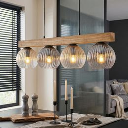 hofstein Koyoto H&auml;ngeleuchte Glas 15 cm Naturfarben, Schwarz, 4-flammig