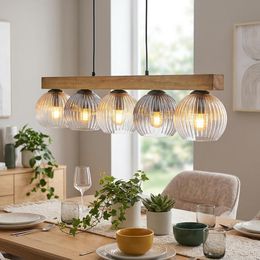 hofstein Koyoto H&auml;ngeleuchte Glas 15 cm Naturfarben, Schwarz, 5-flammig