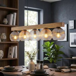 hofstein Koyoto H&auml;ngeleuchte Glas 15 cm Naturfarben, Schwarz, 5-flammig