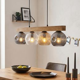 hofstein Ripoll H&auml;ngeleuchte Glas 15 cm Naturfarben, Schwarz, 4-flammig