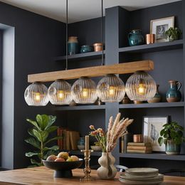 hofstein Ripoll H&auml;ngeleuchte Glas 15 cm Naturfarben, Schwarz, 5-flammig